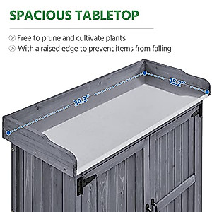 Yaheetech Garden Potting Bench Table - Outdoor Garden Patio Wooden Storage Cabinet & Solid Wood Planting Work Bench with Large Space Storage & Metal-Plated Tabletop, Gray