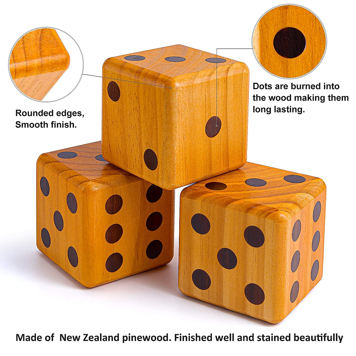 Crobyi Yardzee&Farkle Giant Yard Dice with Collapsible Bucket, 3.5" Giant Wooden Lawn Dice Game for Family. Includes 6 Giant Dice, 2 Scoreboard,2 Marker Pens and Collapsible Bucket.