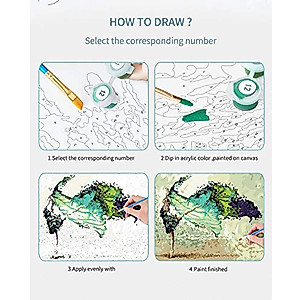 Chenistory 4 Packs DIY Paint by Number for Kids & Adults Acrylic Painting 16 x 20 inch Paint Canvas with Paintbrushes Set Draw Arts Craft Home Decoration - Mountain Landscape Picture