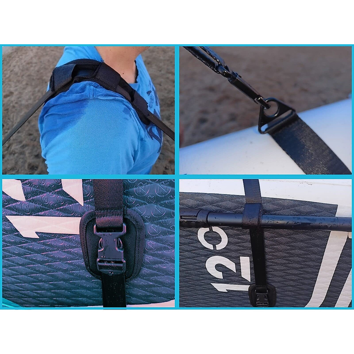 DEEALL Kayak Carry Strap Portable Stand up Surfboard Shoulder Strap Paddleboard Canoe SUP Carring Strap Adjustable Nylon Carry Belt