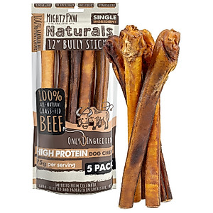 Mighty Paw Naturals Bully Sticks - All-Natural Protein-Rich Dog Chews from Grass-Fed Beef. Single-Ingredient Pet Treat for Dental Health. Keeps Chewers Busy - Bully Stick - Dental Chew Dog - Dog Stick