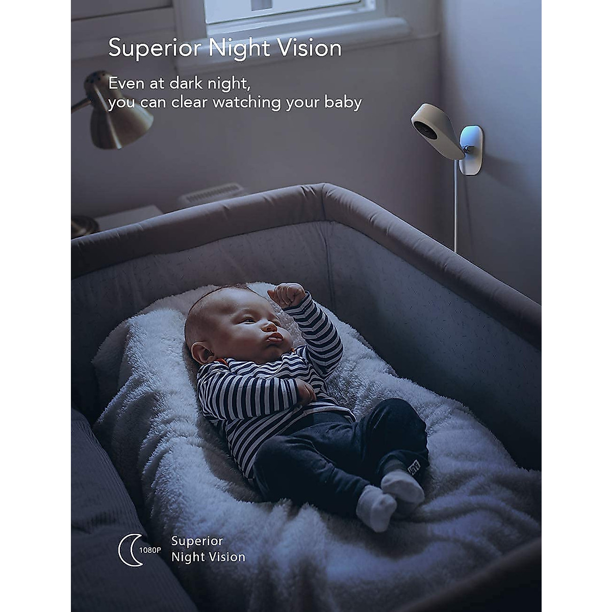 Nooie Baby Monitor, WiFi Pet Camera Indoor, Wireless IP Nanny Camera, 1080P Home Security Camera, Motion Tracking, IR Night Vision, Compatible with Alexa, Two-Way Audio