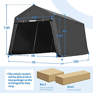 ADVANCE OUTDOOR 7x12 ft 2 Roll up Doors & Vents Outdoor Portable Storage Shelter Garage Tent Carport for Motorcycle ATV with Heavy Duty Metal Frame and Anti-UV Snow Resistant Waterproof Cover, Gray