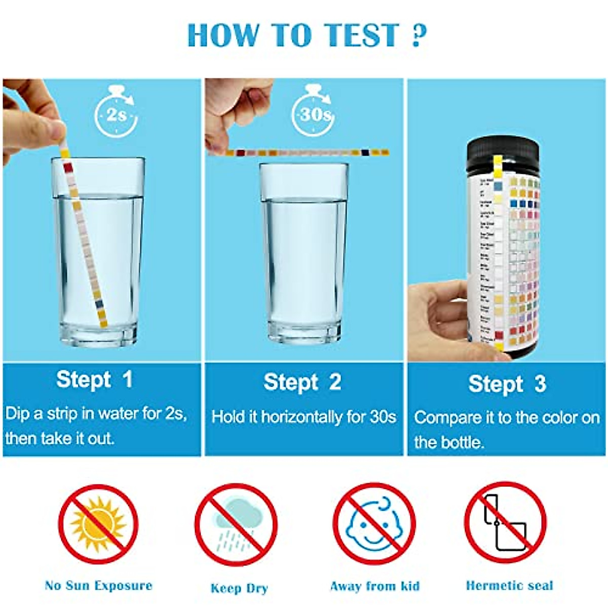 16 in 1 Water Test Kits,100 PCS Drinking Water Testing Strips,Tap and Well Water Test Strip Quick & Easy Testing for pH, Lead, Chlorine, Hardness,Nitrate,Iron,Copper and More