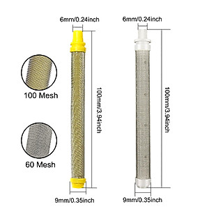 Airless Spray Gun Filter 60 Mesh & 100 Mesh Replacement 10 Pack High Pressure Paint Spray Gun Accessories for Titan/Wagner/Spraytech Push on 581-062 581062 0089959 0089324 0154675 0516732, 0515220
