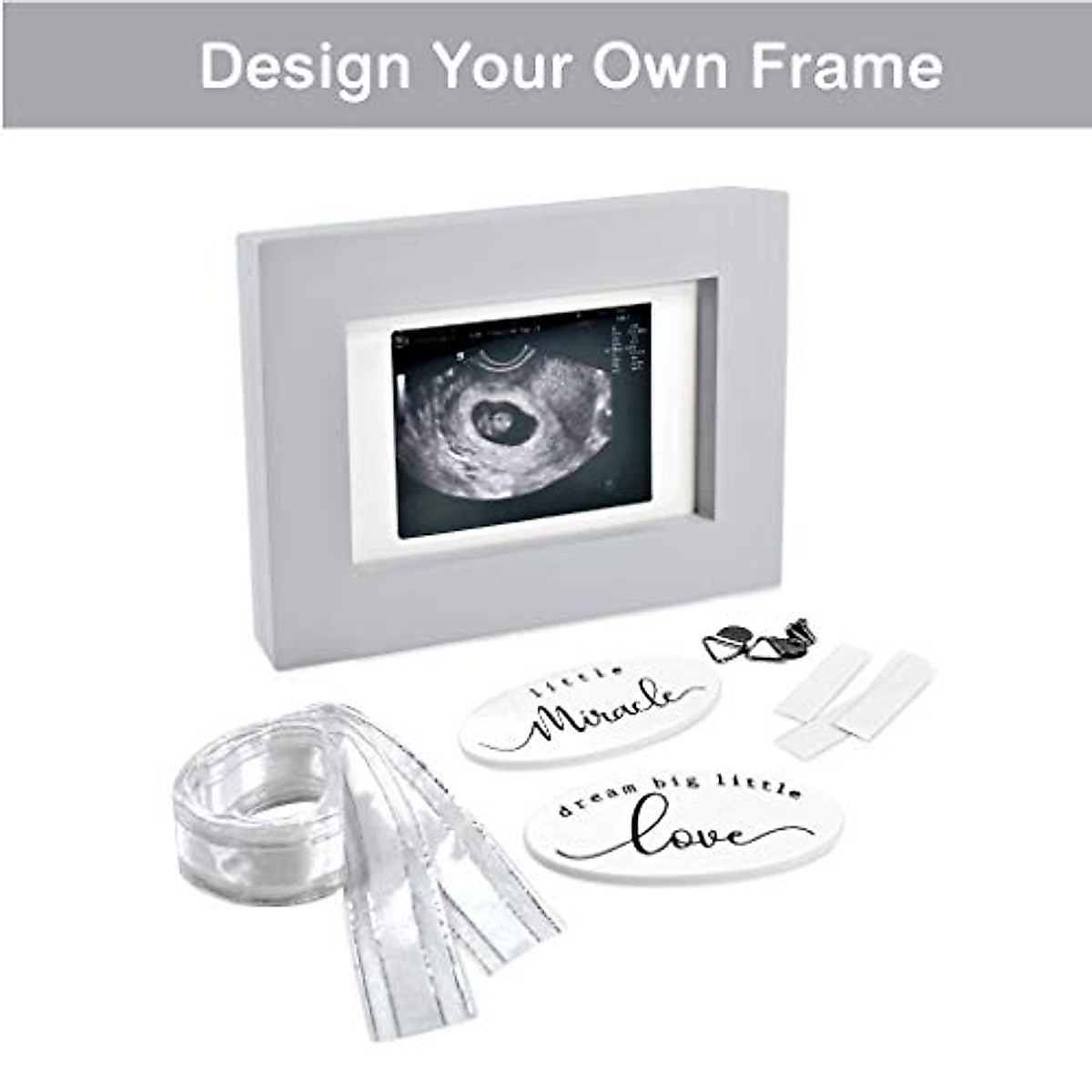 I’m Solid Wood Sonogram Pregnancy Baby Ultrasound 2 Sided Photo Frame, Great for Expecting New Parents Keepsake & Nursery Décor “Little Miracle/Dream Big Little Love" (Gray)