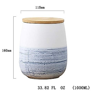 Food Storage Jar White Ceramic Food storage canister with Airtight Wooden Lid for serving Coffee, Tea, Sugar, Spice and More (1000ml)