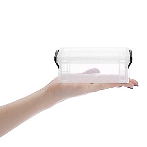 BTSKY 6 Pack Small Clear Plastic Storage Box with Lid Mini Sewing Box Organizer with Black Latch Stackable Craft Storage Containers Small Organizer Box for Stationery, Jewelry, and More