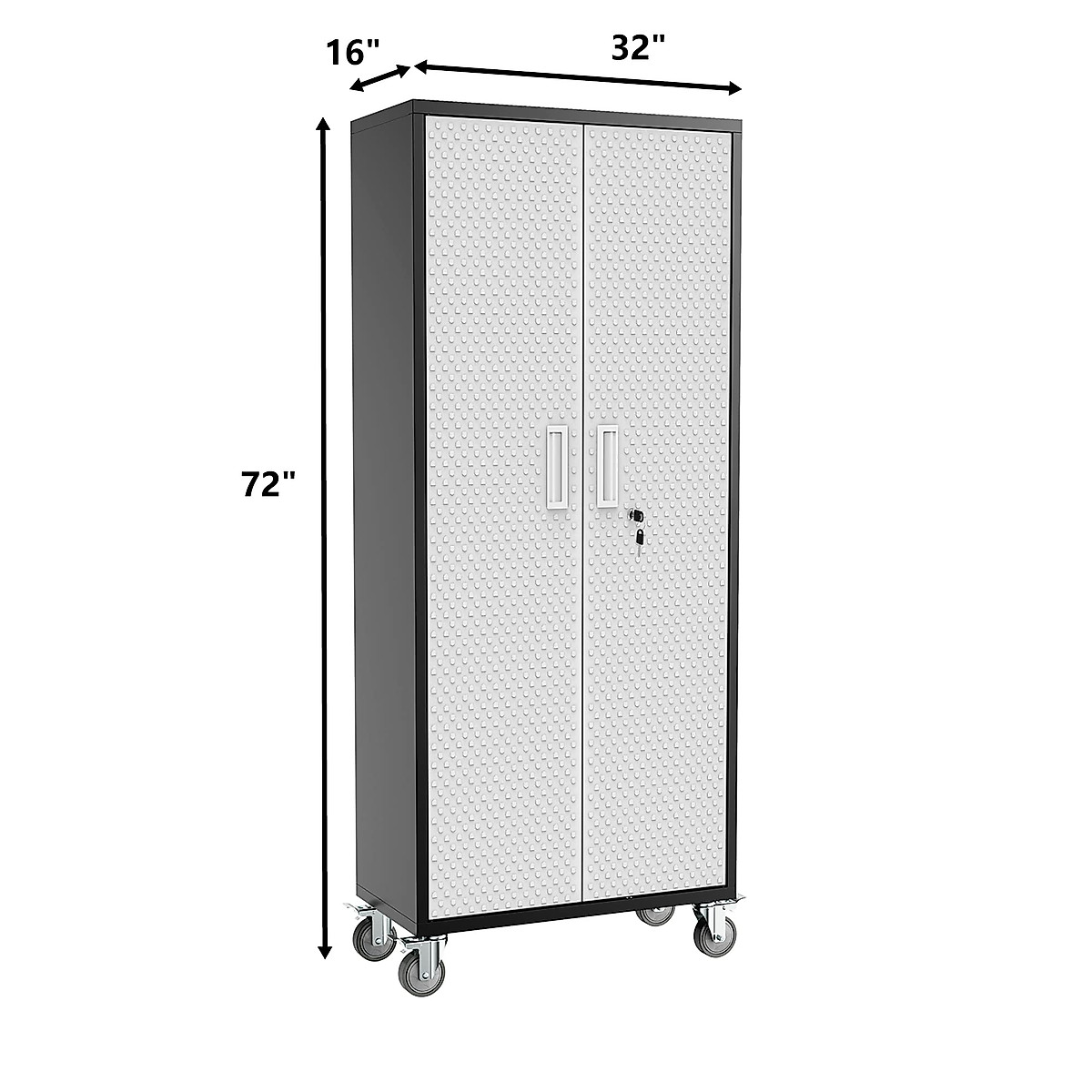 Tall Metal Garage Storage Cabinet, 72" Tool Storage Cabinet Utility Locker with Wheels, Adjustable Shelves & Locking Doors- Pantry Cabinets for Kitchen, Bathroom, Laundry Room, Basement Organization