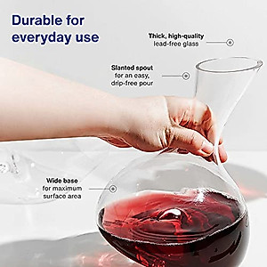 GoodGlassware Wine Decanter – Personal Red Wine Carafe with Wide Base and Aerating Punt - Crystal Clear, Full Bottle Pitcher (44 oz Capacity)