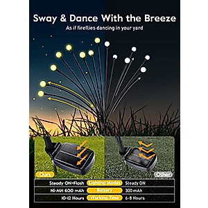 Solar Garden Lights - 4 Pack 12 LED Solar Firefly Lights with 2 Lighting Mode, Sway by Wind, Waterproof Solar Decorative Lights, Solar Outdoor Lights for Yard Patio Walkway Decoration, Warm White