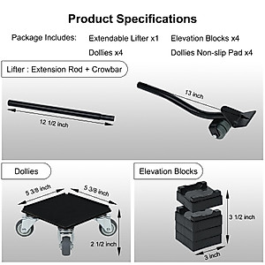 Thuipwroen Furniture Movers set of 4, Enhanced Furniture Dollies with Furniture Lifter for Moving Heavy Furniture, Bearings in Rubber Wheels Center 880 lbs Capacity