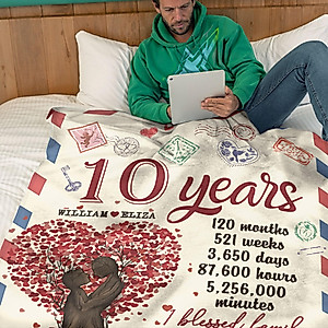 MUCHNEE Personalized 10th Wedding Anniversary Throw Blanket, Happy 10th Wedding Blanket Gifts for Couple, Romantic Marriage Gifts for Wife Husband Him Her on Birthday Valentines Day Christmas