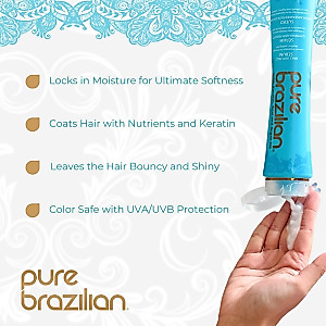 Pure Brazilian Anti-Frizz Daily Leave-In Serum, Strengthening Hair Treatment to Fortify & Protect from Heat & UVA/UVB, 13.5 Ounce (400 Milliliter)