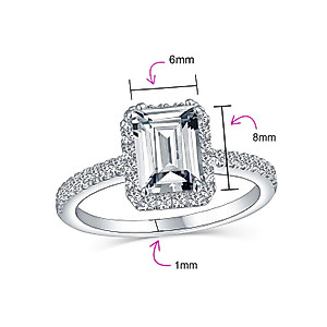 Bling Jewelry Timeless Classic Elegant 3CT Halo AAA CZ Art Deco Style Clear Rectangle Emerald Cut Engagement Ring For Women Cubic Zirconia Pave Thin 1 MM Band .925 Sterling Silver