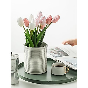 YHOSSEUN Cooking Utensil Holder, Ceramic Utensil Holder for Kitchen Counter, 6.8” Large Kitchen Utensil Holder Crock for Utensils, Farmhouse Utensil Organizer Storage Caddy