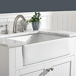 Luca Kitchen & Bath LC36VWW Balboa 36” Single Bathroom Vanity Set in Pure White with Carrara Marble Countertop and Farmhouse Sink