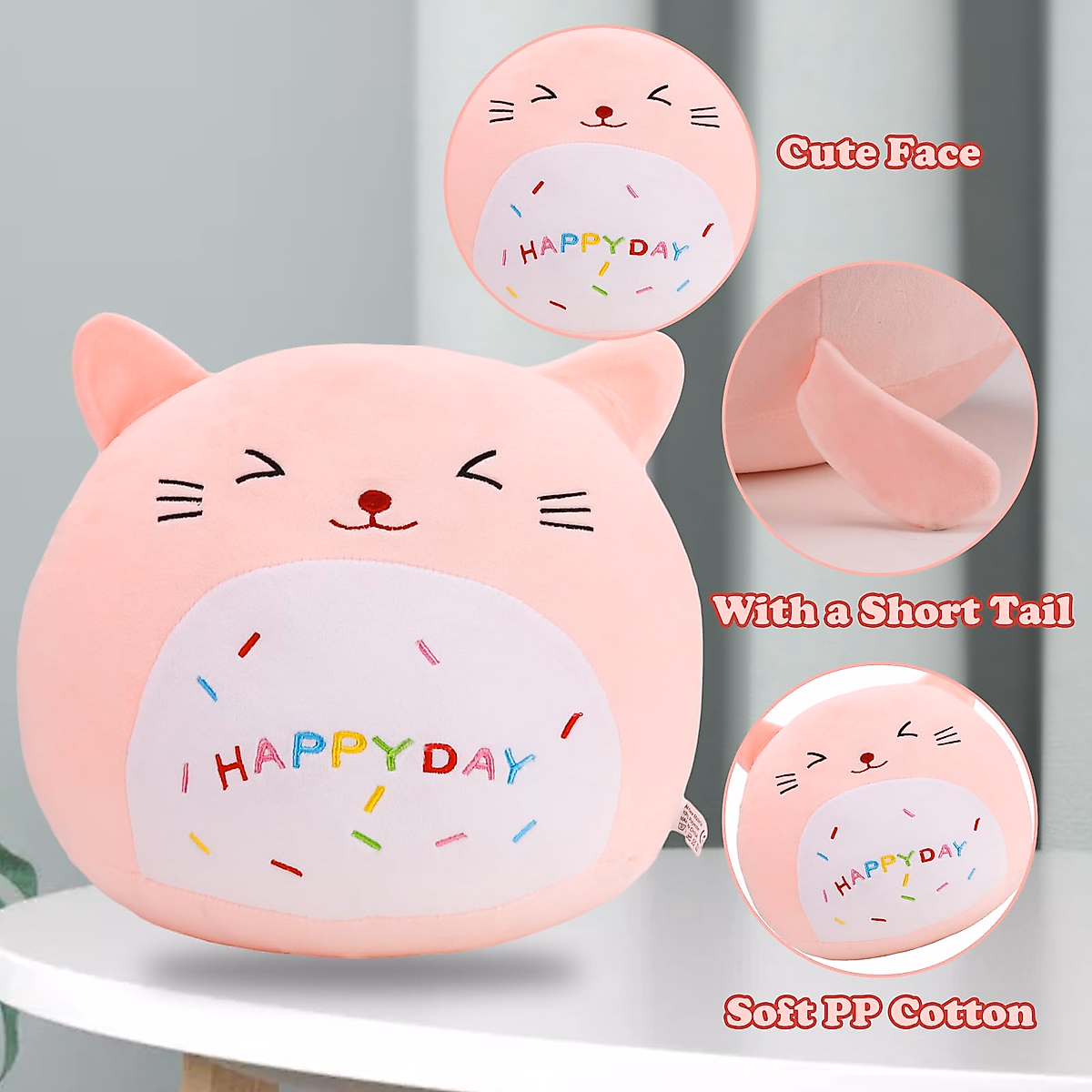 Ezrealhoon Cat Plush Toy Cat Pillow, Stuffed Animal Toys Gifts for Girls Boys Kids Birthday Valentines Day Christmas, Soft Kawaii Kitty Plush Doll Cat Plushie (Cat-B,11inch)