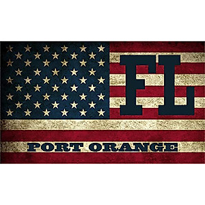 (x3) 2x3 inch Stickers | Reflective Port Orange FL Florida Volusia County Vintage US Flag Sticker Graphic - Construction Toolbox, Hardhat, Lunchbox, Helmet, Mechanic, Luggage