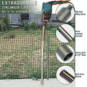 Ground Rod Driver，SDS Plus Ground Rod Driver，Ground Rod Driver for Hammer Drill，Suitable for Compatible Bosch Dewalt Milwaukee Hilti and Other SDS-Plus Rotary Hammer Drill Tools