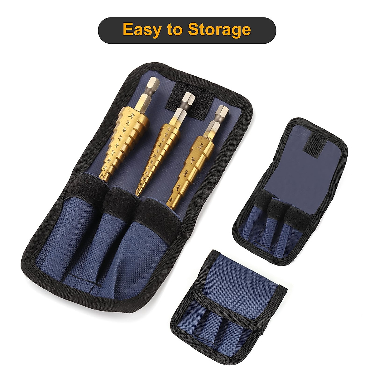 Step Drill Bit Set, 3PCS HSS Titanium Coated High Speed Steel Step Bits Covering 28 Sizes (1/8"-3/4") for Wood, Plastic, Sheet Metal with Portable Bag, Nice Gift for DIY Lovers