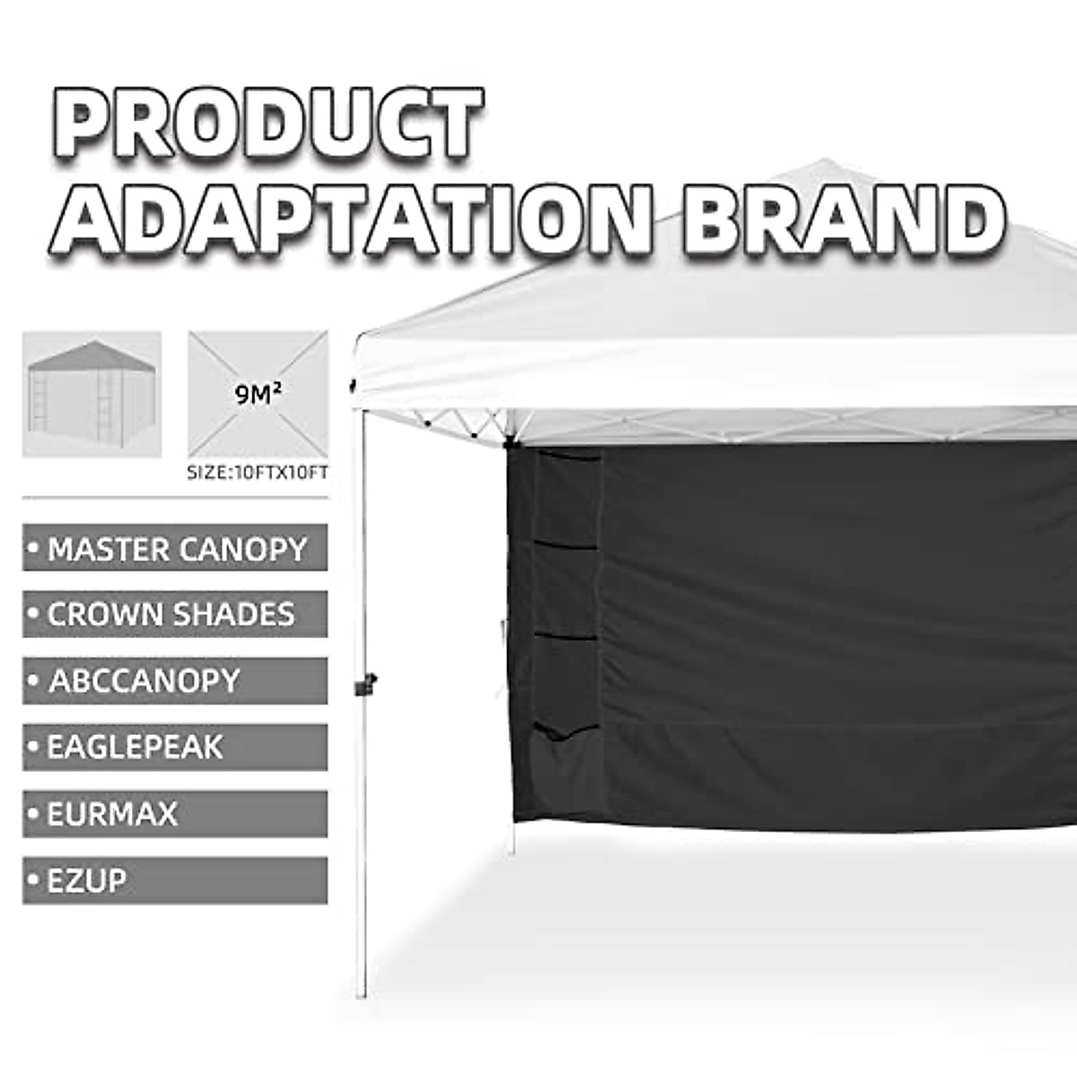 MordenApe Sunshade Sidewall with Storage Net Bag for 10x10 Pop Up Canopy, Instant Canopy SunWall (Fit 10x10 Canopy, Black)