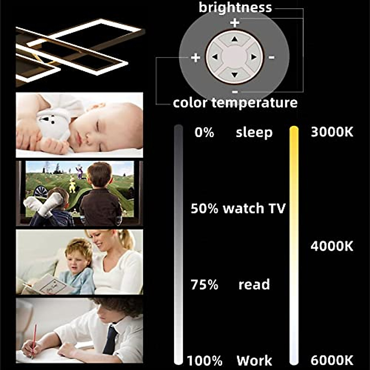 SMG Modern LED Ceiling Lights Fixture, Remote Control Dimmable Modern Led Chandelier, Lamparas de Techo Modernas, Flush Mount Modern Ceiling Lamp for Bedroom Living Room (35.4IN, Black)