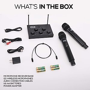Wireless Karaoke Microphone Mixer System - 8-Channel Optical/Coaxial Input Mixer w/Digital UHF Wireless Mics, 3.5mm Input/Output, Works w/Home Theater, Receiver, Amplifier, Speaker - Pyle PDWMKHRD23