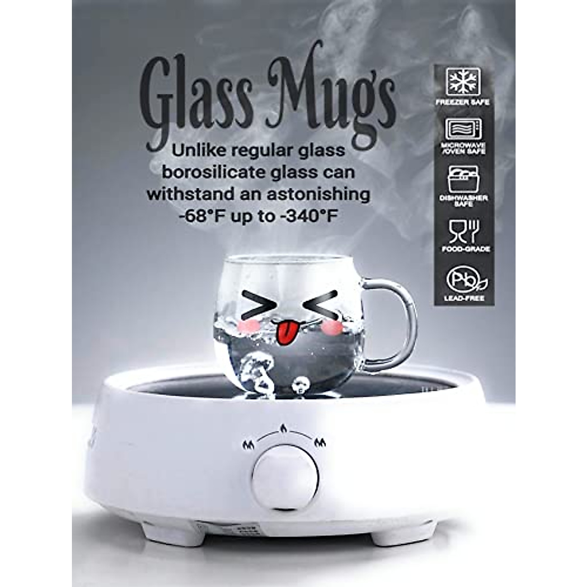 Glass Coffee Mugs Set Of 4 (200ml) Espresso Glass Cups Perfect For Milk, Latte, Tea, Cappuccino (Cute Cups)