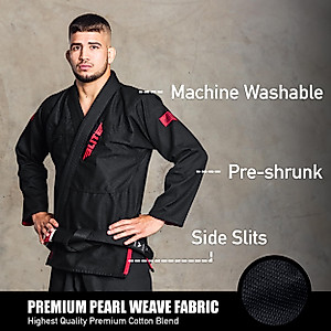 Elite Sports Bjj Gi for Men - Brazilian Jiu Jitsu Gi - Preshrunk sweat wicking Fabric - Machine washable - Free white Belt