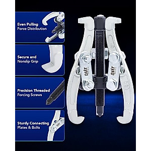 Orion Motor Tech Gear Puller Set, 3" 4" 6" 8" 3 Jaw Puller Kit for Pulley Gear Bearing Flywheel Removal, Heavy Duty Pulley Puller with Reversible Jaws 4 pcs Bearing Puller Tool Kit