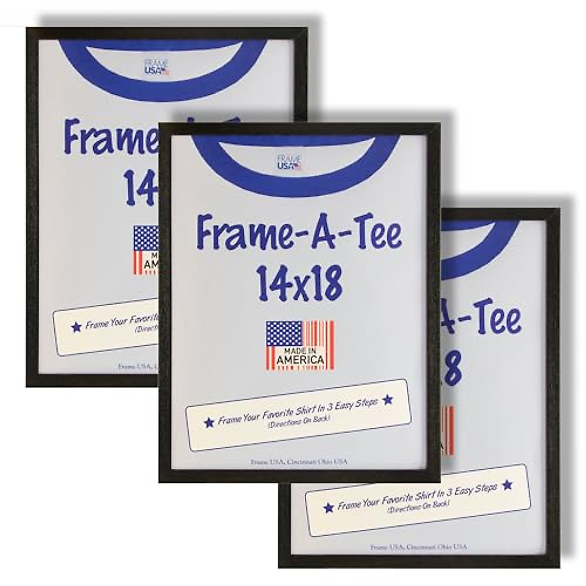Frame USA Frame-A-Tee, Pack of 3 Real Wood T-Shirt Frames for Large and XL Shirts (14x18, Black), Includes Styrene, Made in America