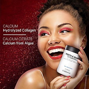 Codeage Teeth & Gums Vitamins + Oral Probiotics Supplement for Mouth - Whole Food Calcium, Collagen, Potassium, Vitamin C, D3, K2, Zinc – Oral Care & Dental Multivitamin Supplements - 90 Capsules