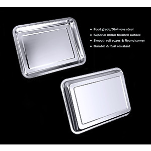 Stainless Steel Tray,Lab Trays,nail art Tool Trays,Size:12.5''x8.7''x0.85'',Food Serving Tray,Medical Surgical Tray,Dental Instruments Metal Trays,Healthy & Non Toxic, Rust Free & Mirror Finish(2PCS)