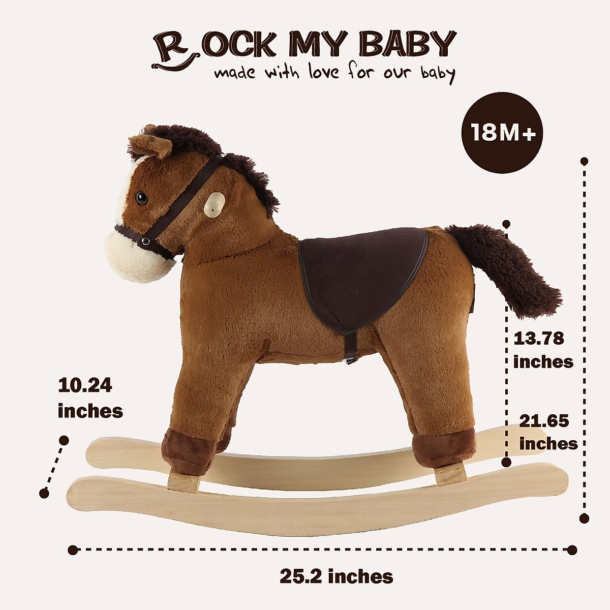 Plush Rocking Horse, Soft Filling Ride on Pony, Rocking Animal, Stuffed Rocker for Kids 18 Months and up (Dark Brown)
