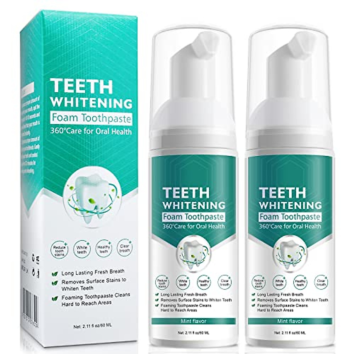 Teeth Whitening Toothpaste, 2 Pack Citrus Baking Soda Toothpaste, Foam Whitening Toothpaste, Ultra-fine Mousse Foam Deeply Cleaning Gums, Stain Removal