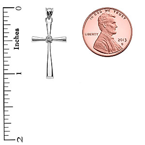 14K White Gold Solitaire Diamond Accented Cross Pendant Necklace, 16"