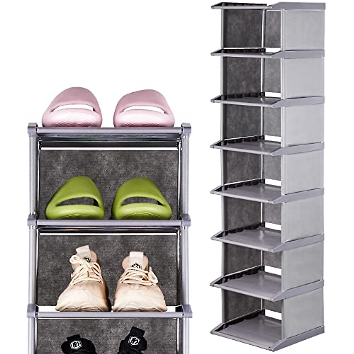 NiHome 8-Tier Narrow Shoe Rack - 12"x11"x48" Space-Saving Organizer for Home Closet, Hallway, Entryway, Bedroom and Living Room - Stackable and Free-Standing with Lightweight Fabric Design