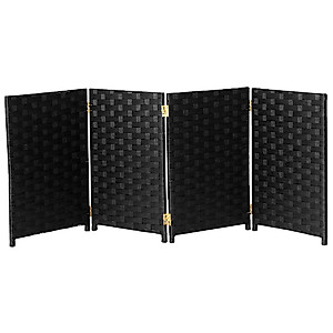 Red Lantern 2 ft. Short Woven Fiber Folding Screen - 4 Panel - Black