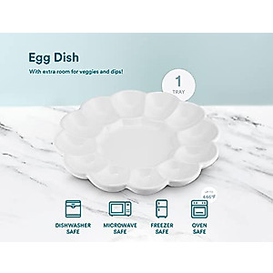 Kook Deviled Egg Platter Tray, Holds 12 Eggs, Sleek Ceramic Dish, Display Holder, Dishwasher Safe, Microwave Safe, Freezer Safe, 10 Inch Diameter, White