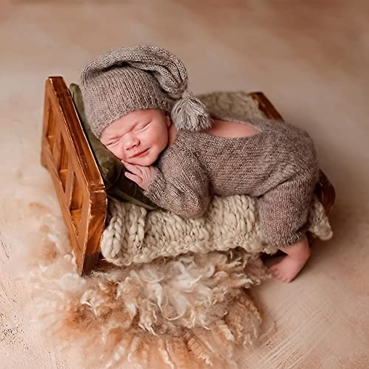 M&G House Newborn Wrap Baby Photography Wool Wrap Baby Photo Props Baskets Filler Rug(Beige)