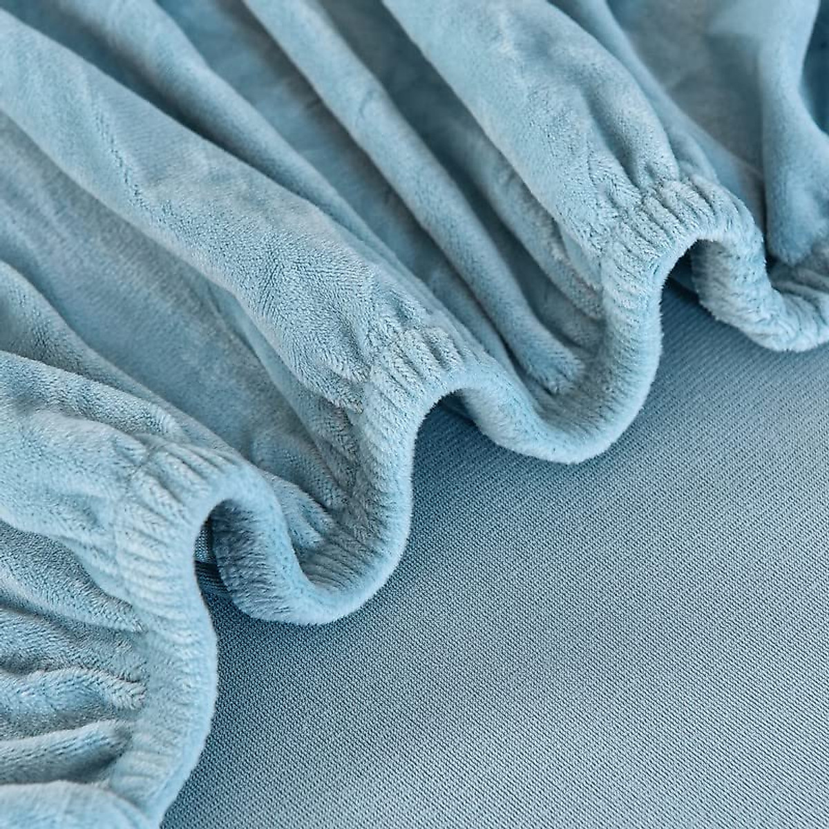 Velvet Sofa Slipover for L/U Shape Sofa Cover, Stretch 1 2 3 4 Seat Sectional Couch Cover Soft Non Slip Furniture Protector for Kids Pets Dogs (Light Blue,4seat/235-300cm/92-118in)