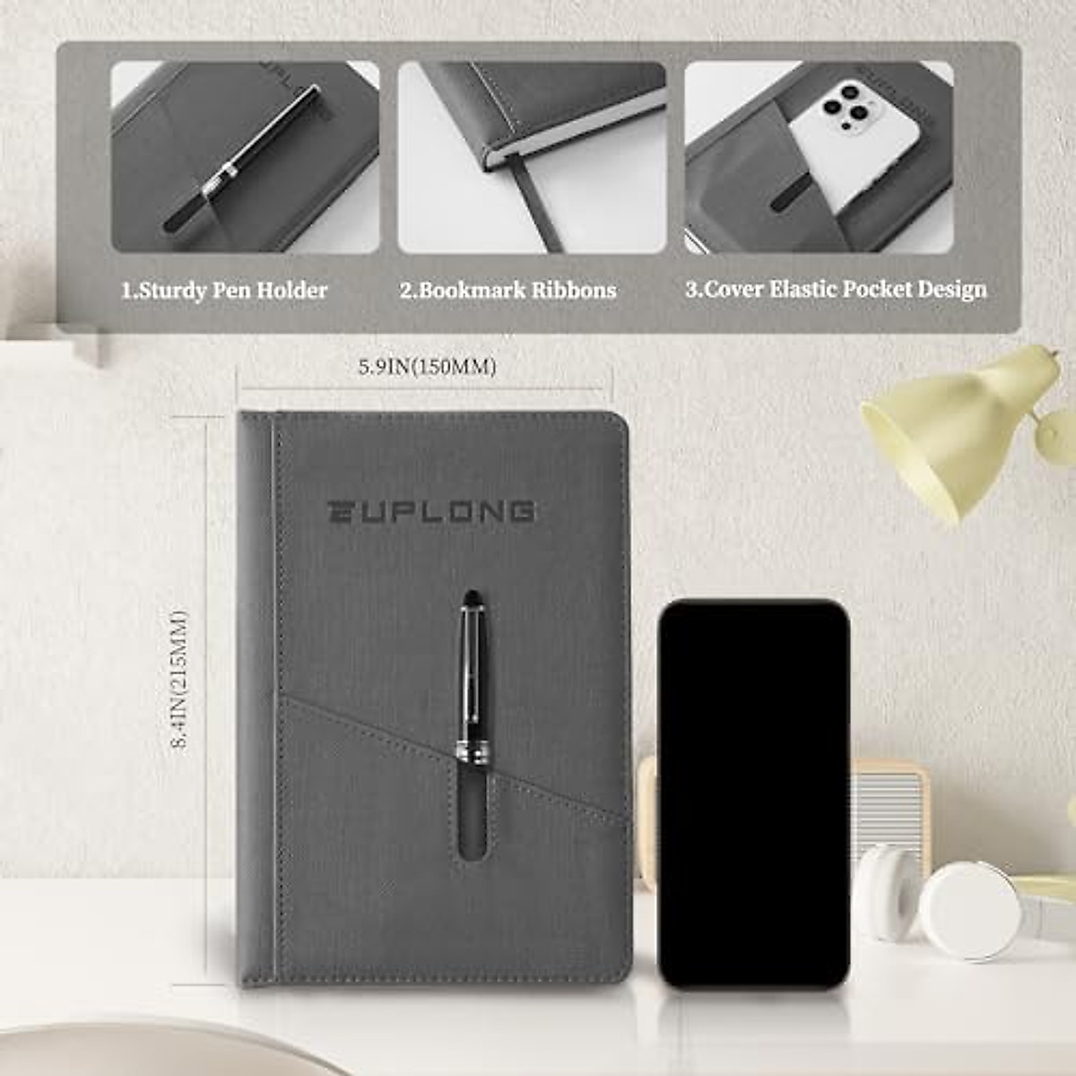 EUPLONG Lined Journal Notebook,200 Pages A5 Hardcover Leather Journals with Cell Phone Strap for Writing,Travel,Business,Work&School,Notebooks for Note Taking,Diary Notepad 5.7×8.3