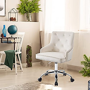 ATTICA Home Office Desk Chair with Soft Foam Seat Cushion 360 Degree Swivel and Rivets Design, Velvet Office Chair(White)