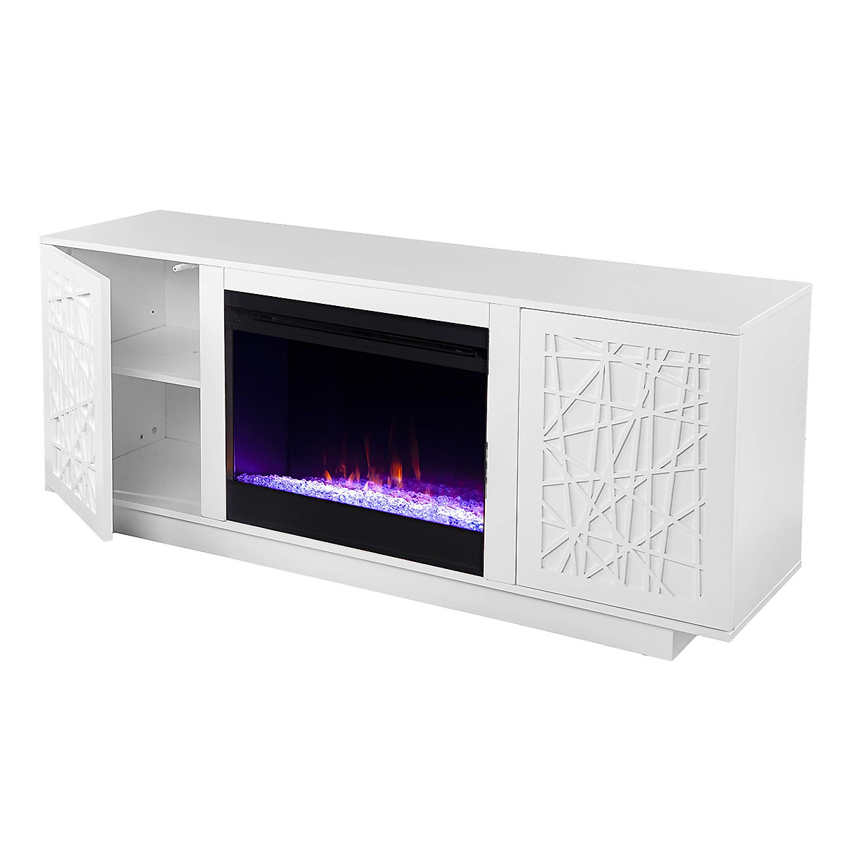 SEI Furniture Delgrave Electric Fireplace TV Stand for TVs up to 56 Inches with Color Changing LED Flame, White