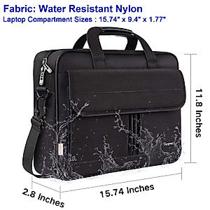 Taygeer Laptop Bag 15.6 Inch, Business Briefcase Gifts for Men Women, Water Resistant Messenger Shoulder Bag with Strap, Durable Office Bag, Carry On Laptop Case for Computer/Notebook/MacBook,Black