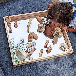 TickiT Wooden Mirror Tray - Explore Reflection, Symmetry and Patterns - for All Ages - Add Reflection to Any Sensory Activity Station