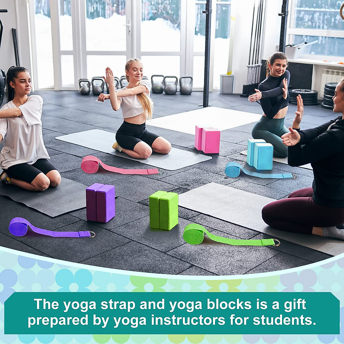 18 Pcs Yoga Block and Yoga Strap Set EVA Foam Yoga Blocks 9 x 6 x 3 Inches Non Slip Yoga Brick 8 ft Yoga Straps for Stretching D Ring Strap for Yoga Pilates Fitness Workout Exercise (Multicolor)