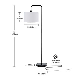 Globe Electric 67065 58" Floor Lamp, Matte Black, White Linen Shade, On/Off Socket Rotary Switch, Floor Lamp for Living Room, Floor Lamp for Bedroom, Home Improvement, Home Office Accessories