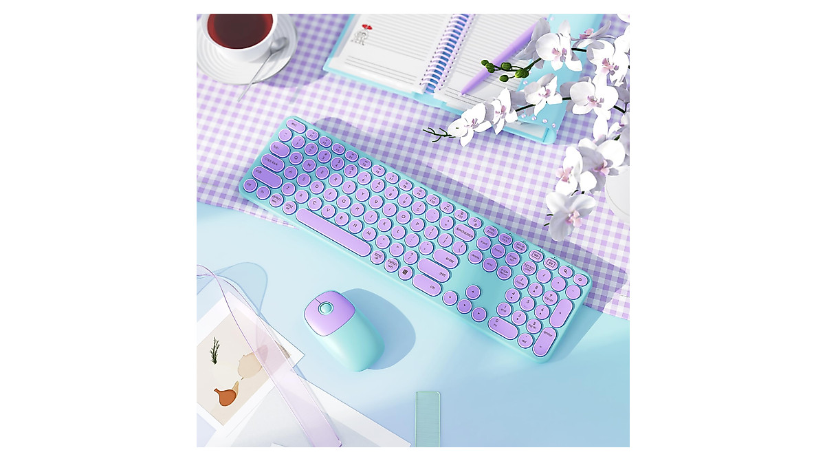 Cute Purple Wireless Keyboard & Mouse for Mac & Windows